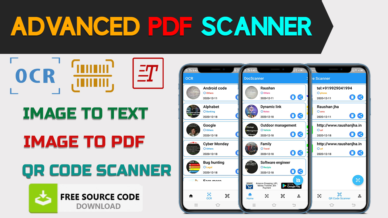 All in One Scanner App is OCR + QR + Image to PDF Scanner | Free Source ...